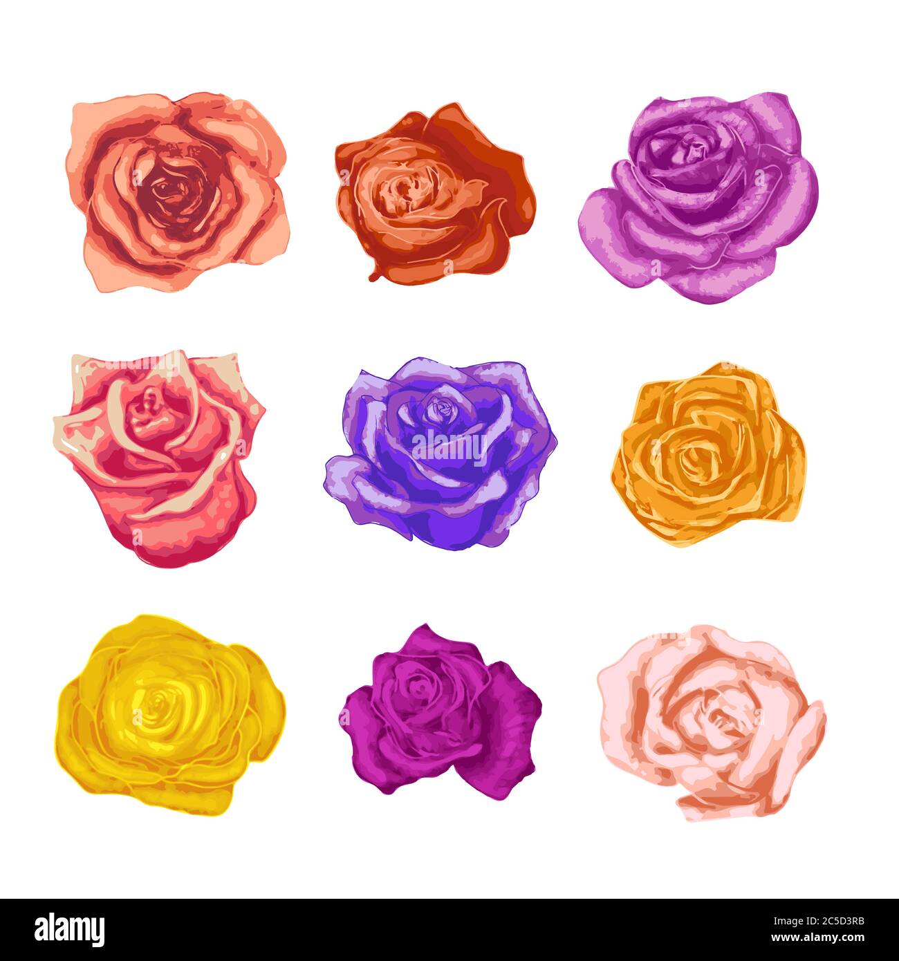 Large set of bright beautiful rosebuds in different colours on white ...