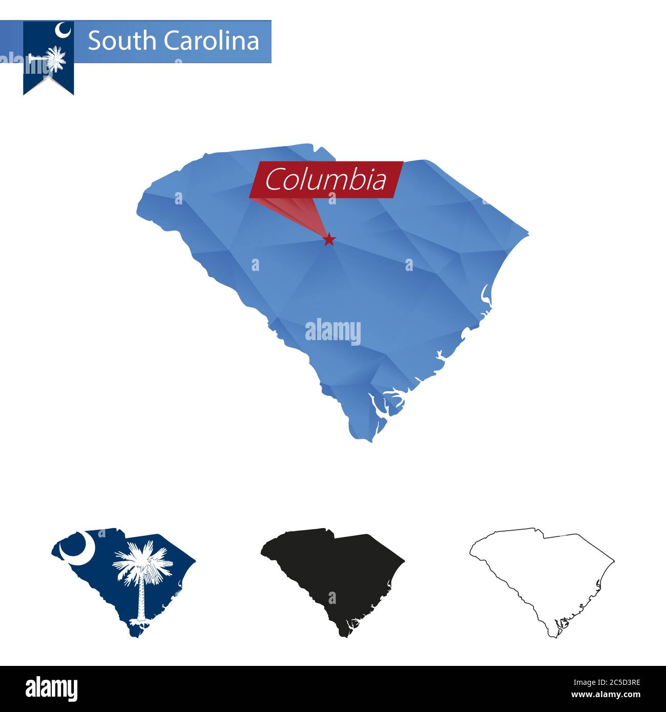 State of South Carolina blue Low Poly map with capital Columbia ...