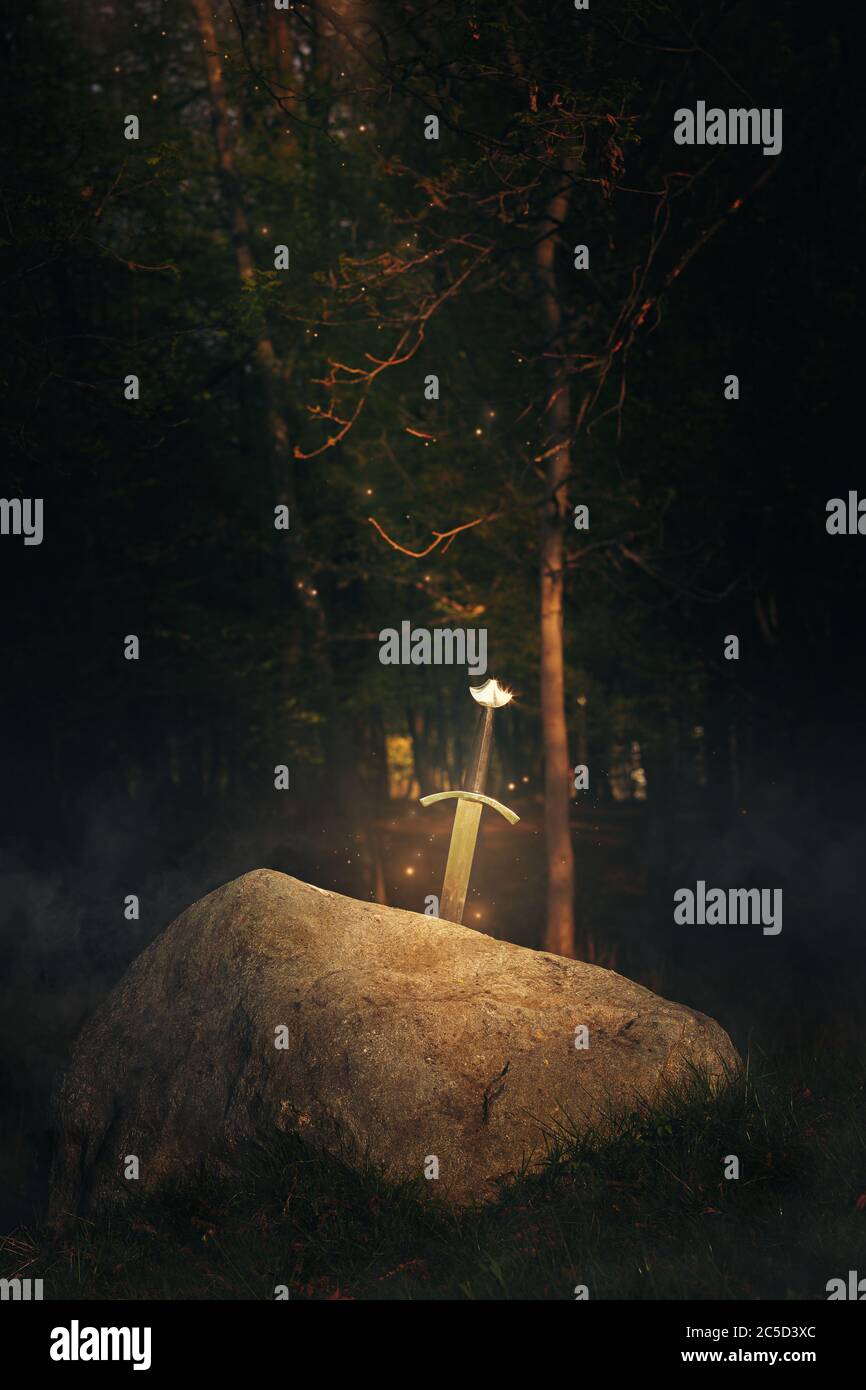 Magical sword in the rock . Celtic mythology and fantasy Stock Photo ...