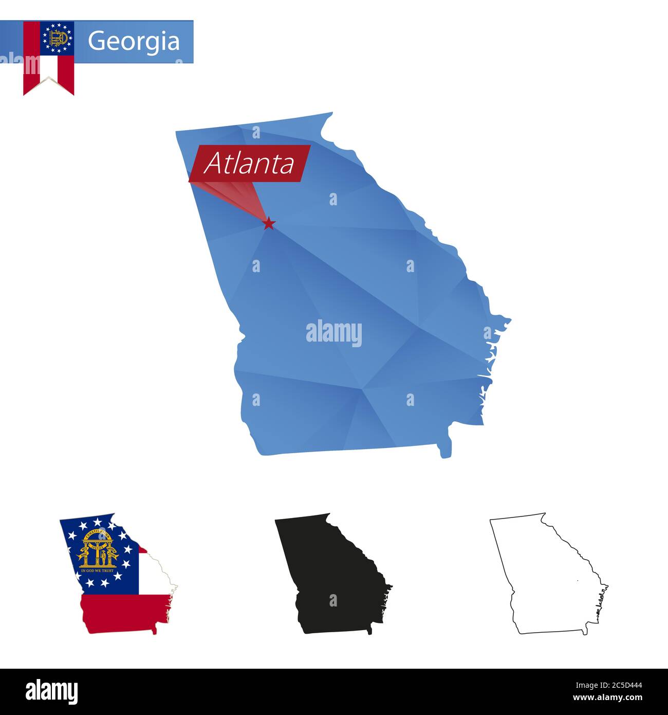 State of Georgia blue Low Poly map with capital Atlanta, versions with ...