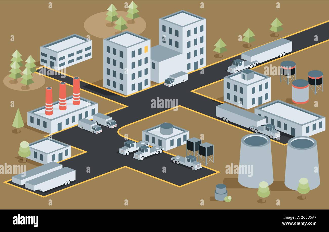 Vector isometric view of the industrial district Stock Vector Image ...