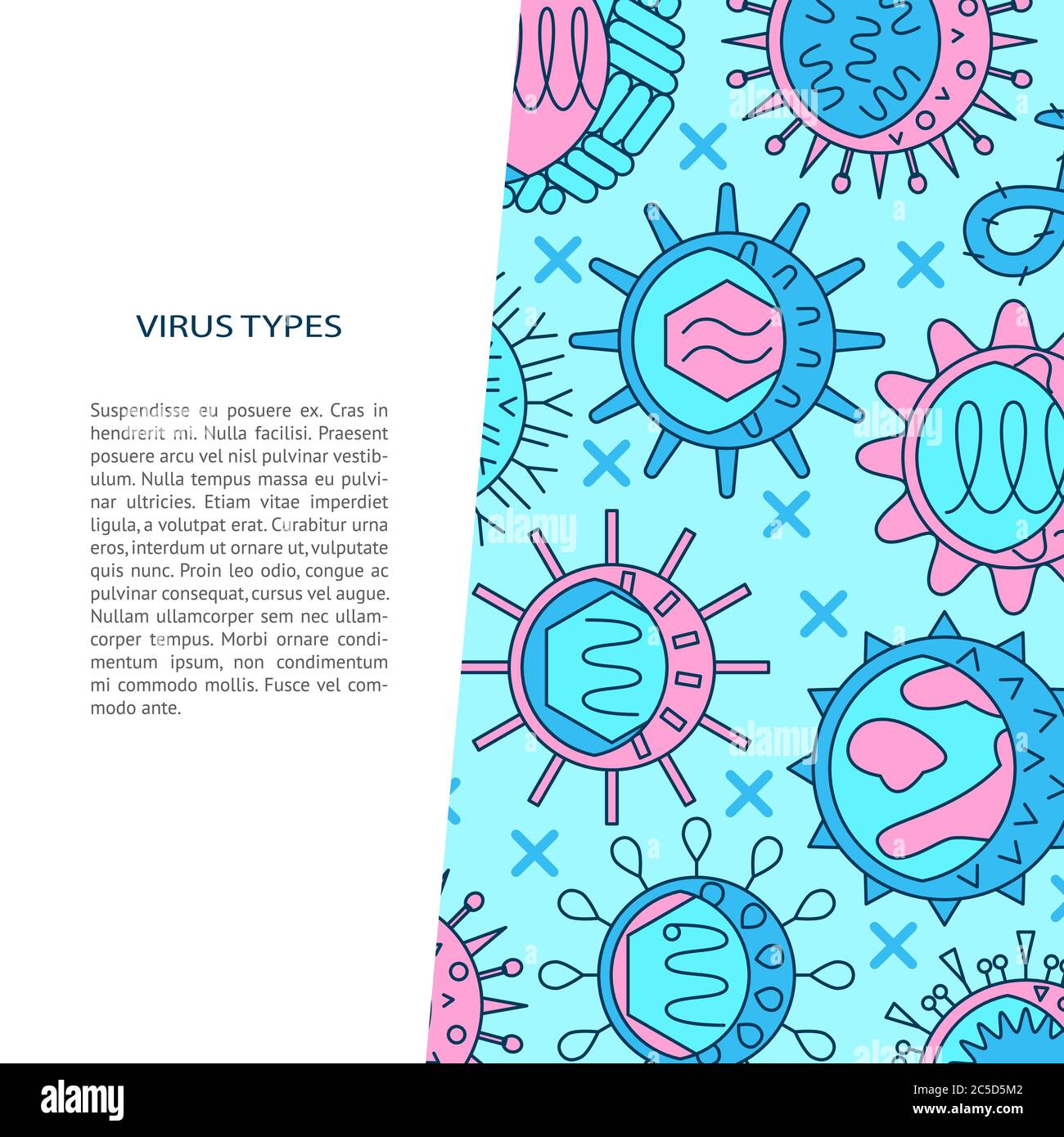 Virus types banner in colored line style with place for text. Science ...