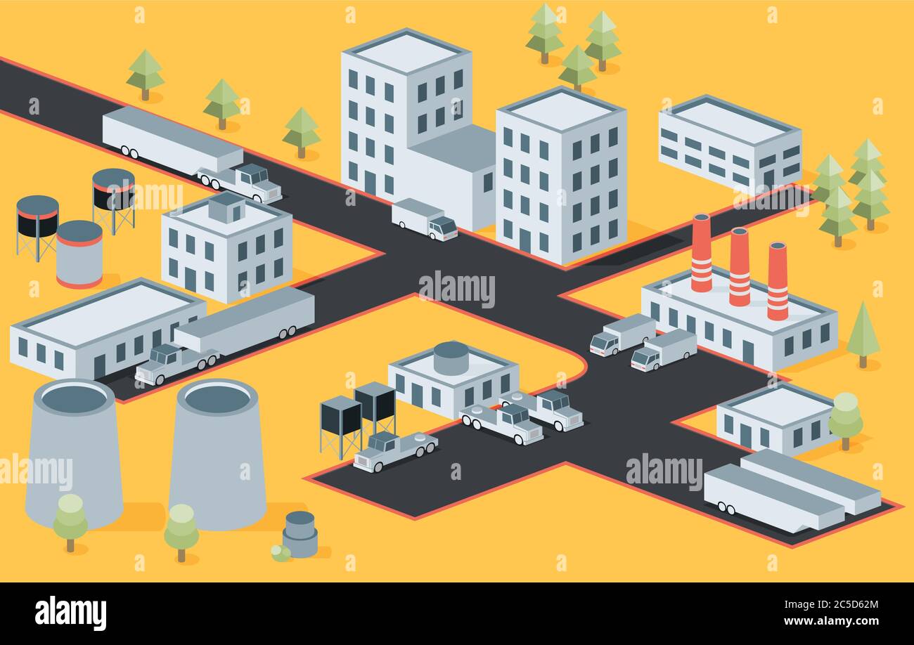 Vector isometric view of the industrial district Stock Vector Image ...