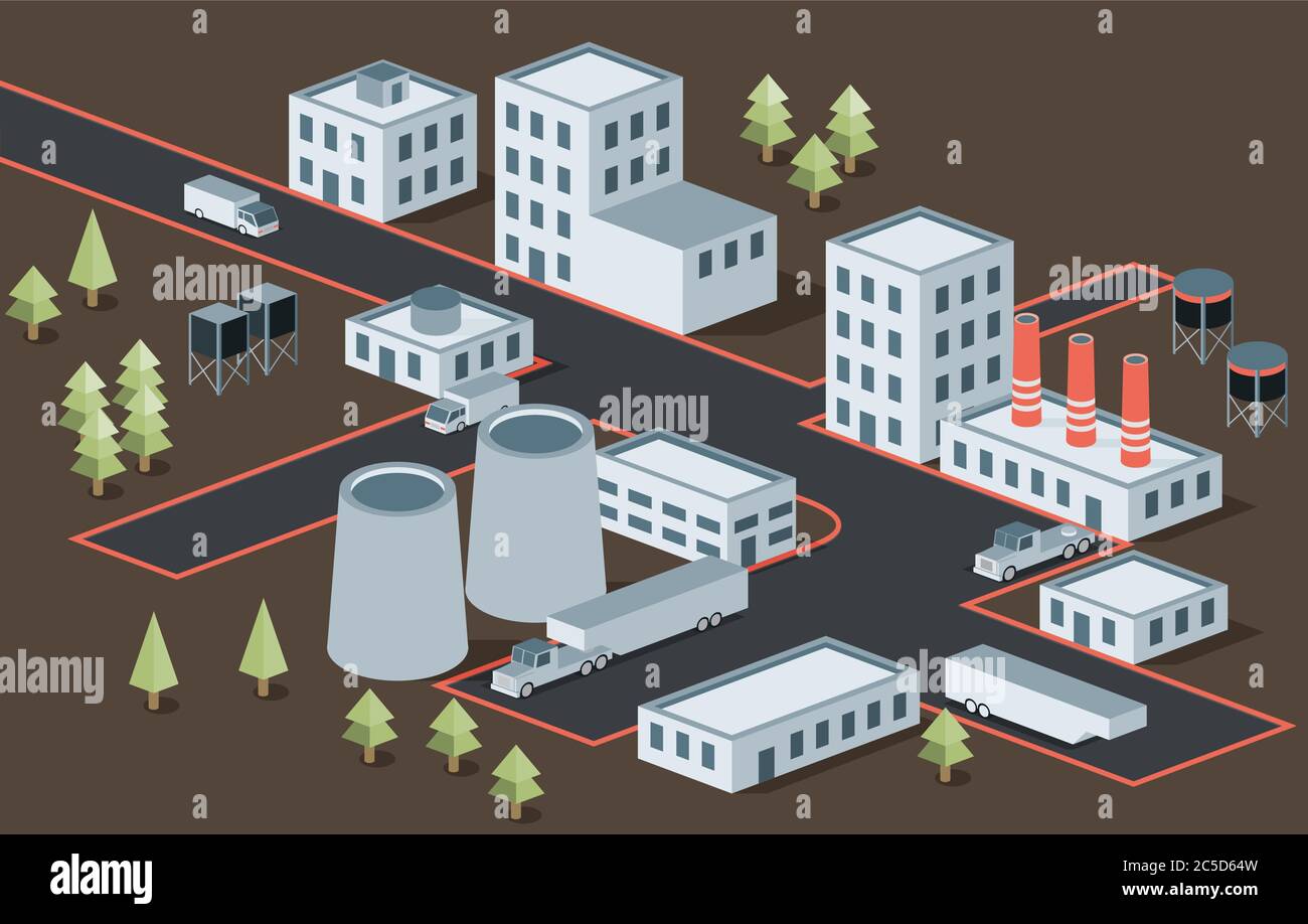 Vector isometric view of the industrial district Stock Vector Image ...