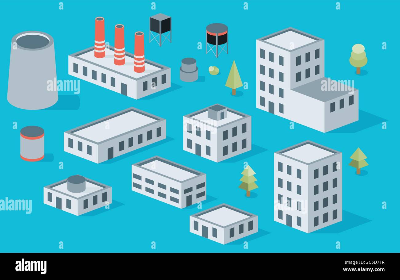 Vector isometric icon set factory production buildings Stock Vector ...