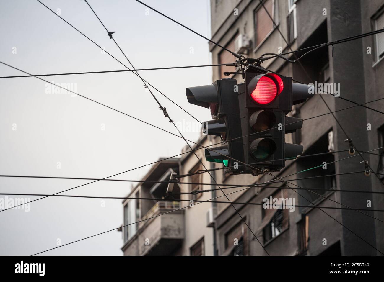 Red light on a Traffic light abiding by European standard regulations ...
