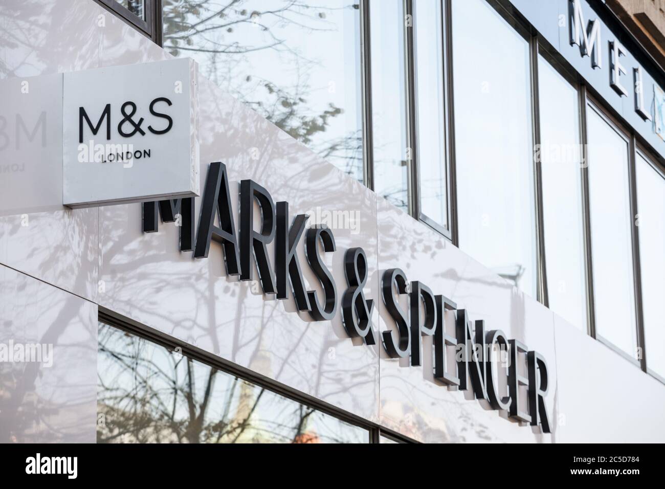 PRAGUE, CZECHIA - NOVEMBER 1, 2019: Marks and Spender logo in front of ...