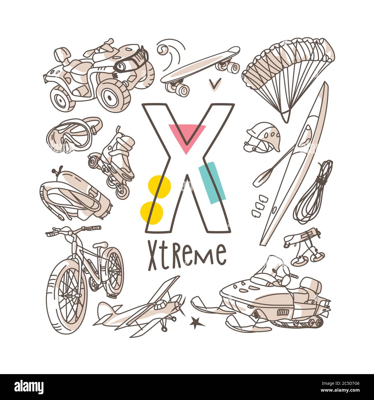 Letter X - Xtreme, cute alphabet series in doodle style, vector ...