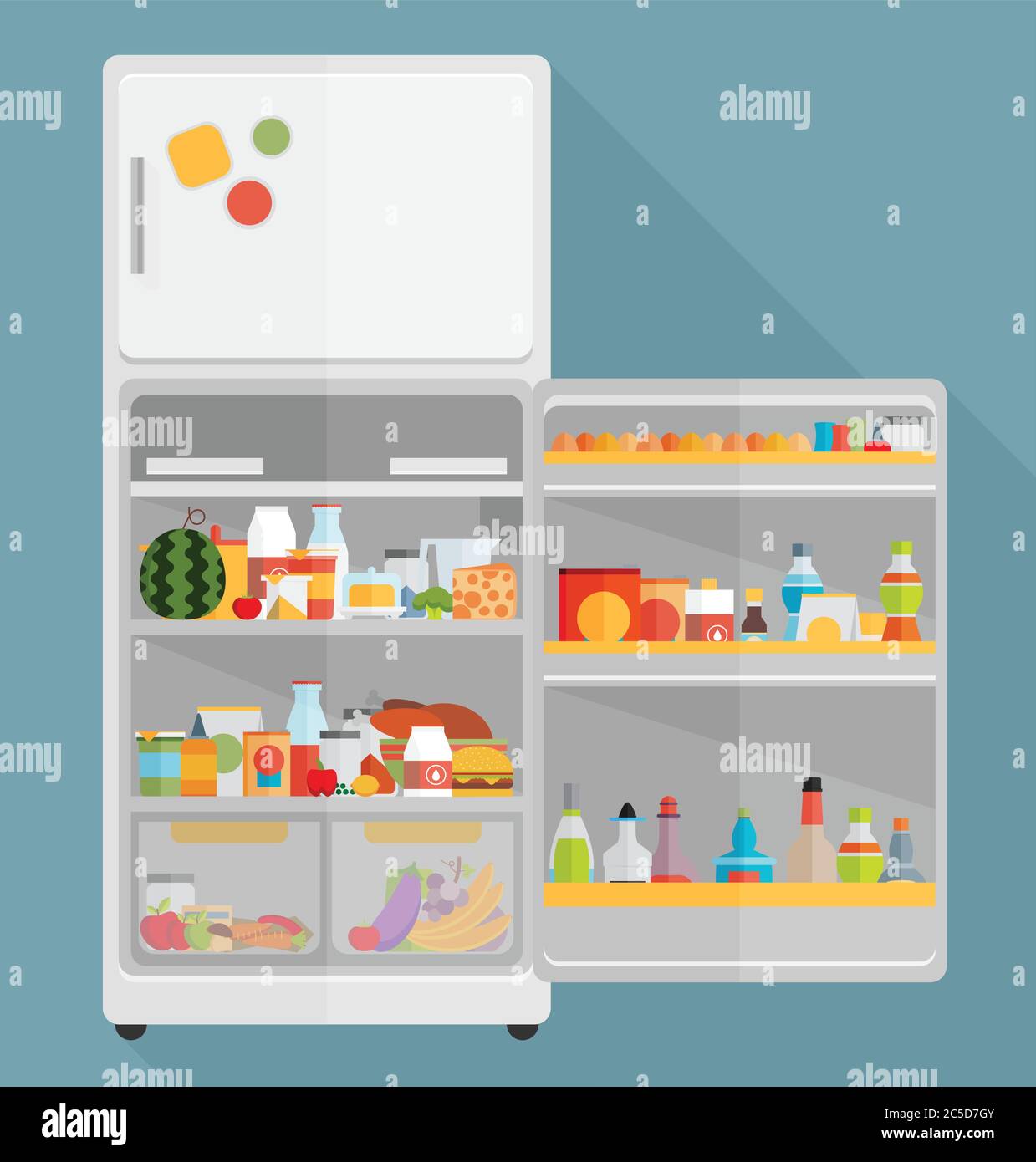 Vintage opened refrigerator - full of food Stock Vector Image & Art - Alamy