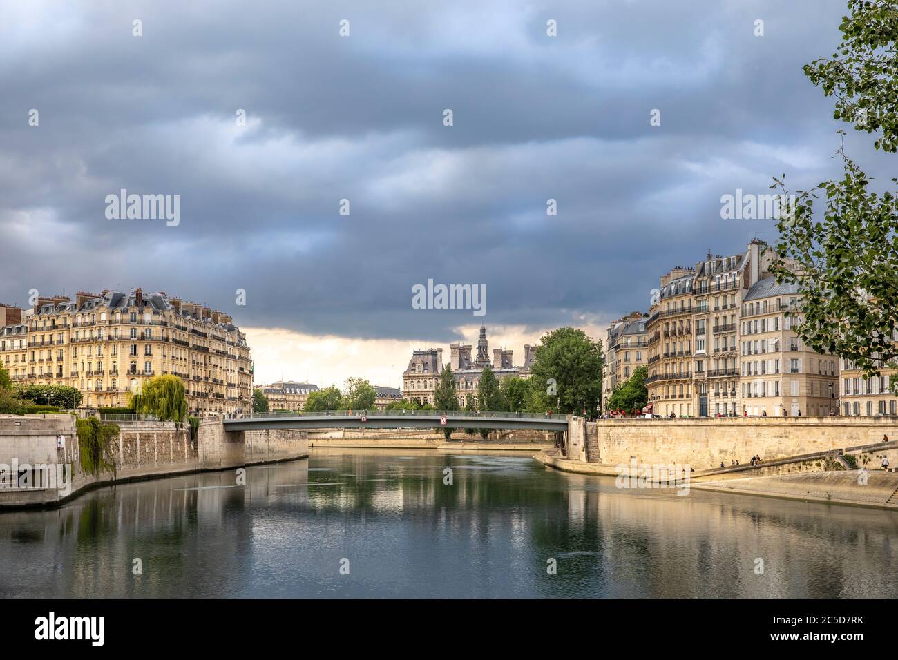 Paris, France - May 10, 2020: Panorama of bridge over the Seine river ...