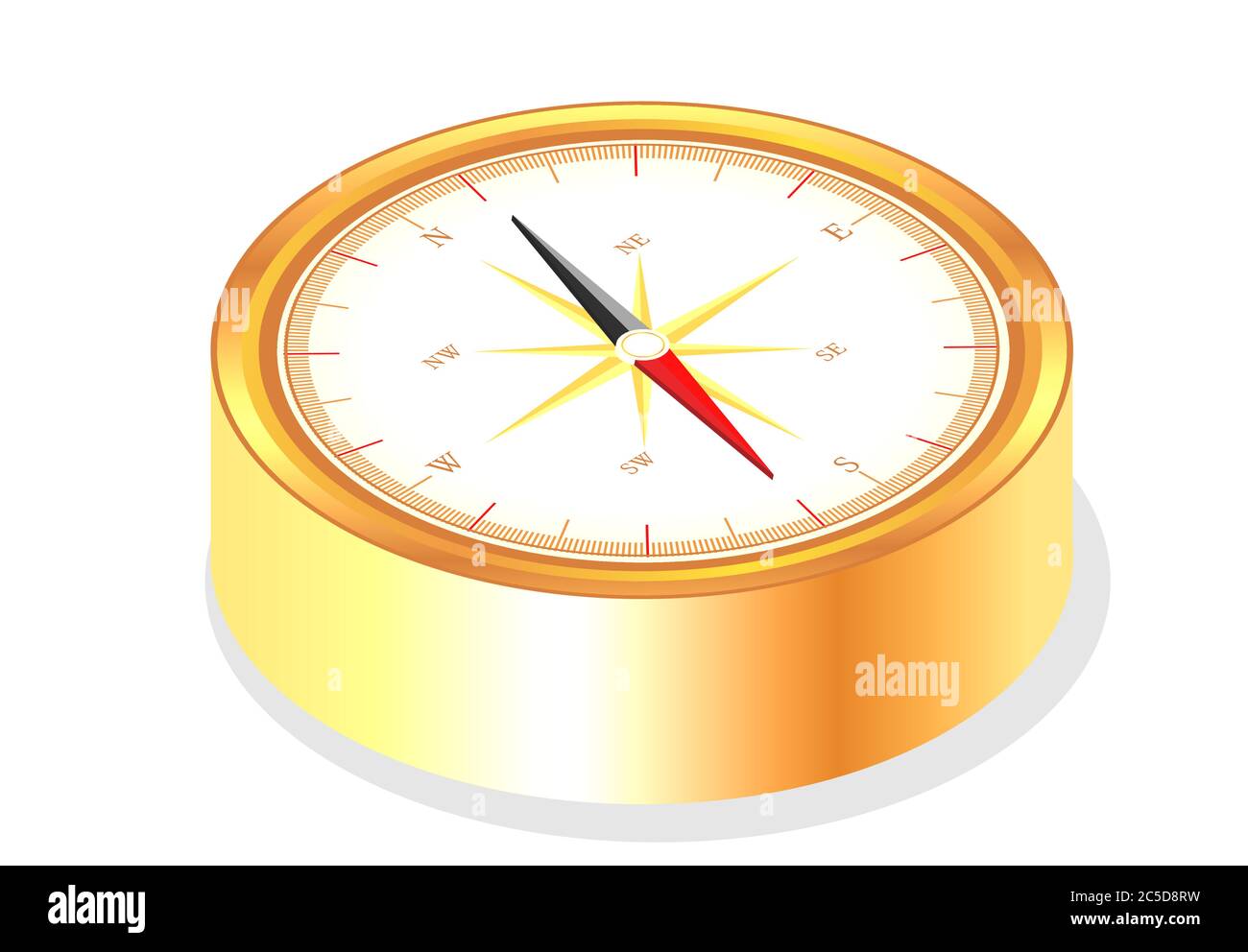 Isolated realistic golden color metallic compass icon on a white ...