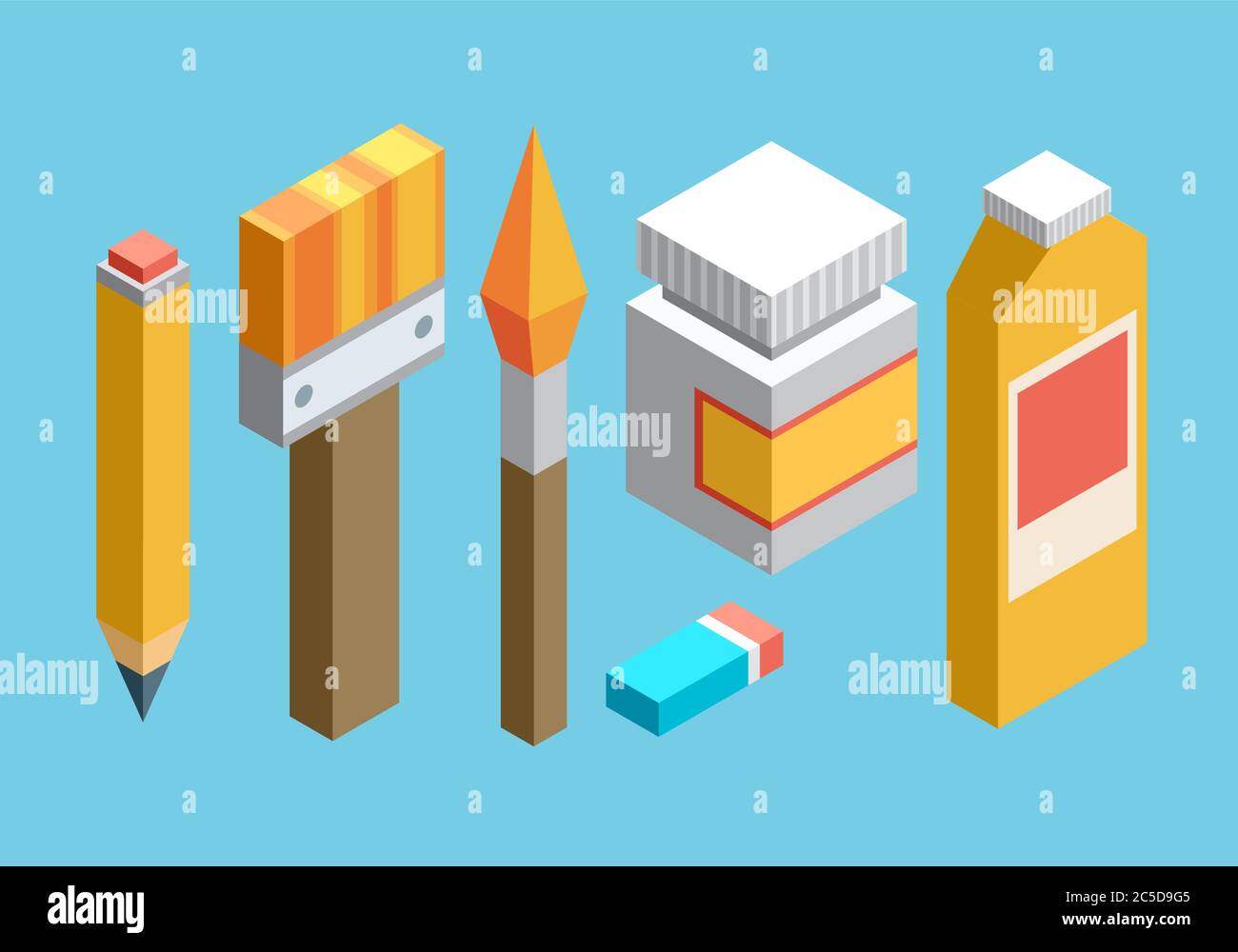 Isometric colored flat design vector illustration icons set of art ...