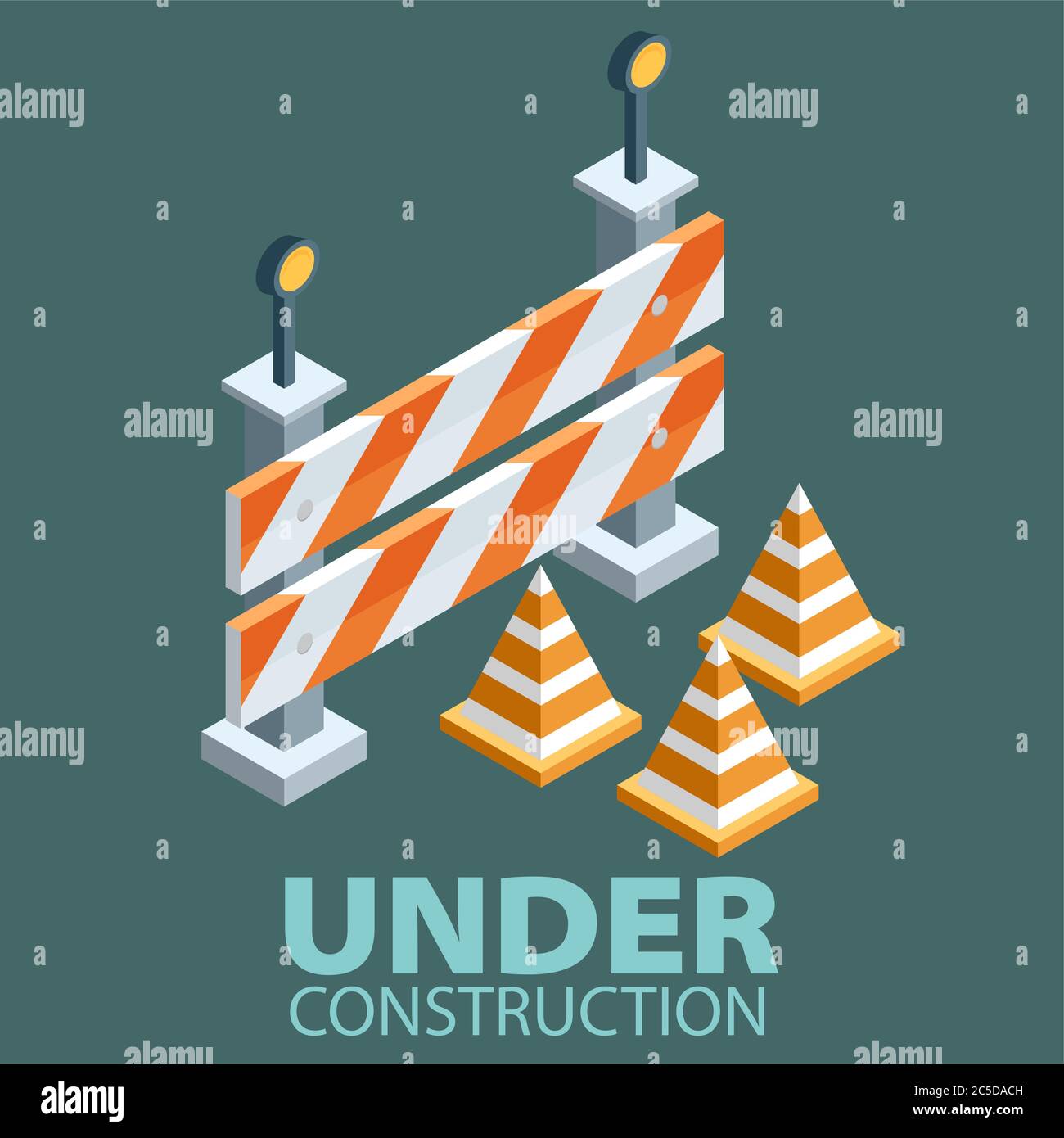 Under construction concept in flat isometric design style, vector ...