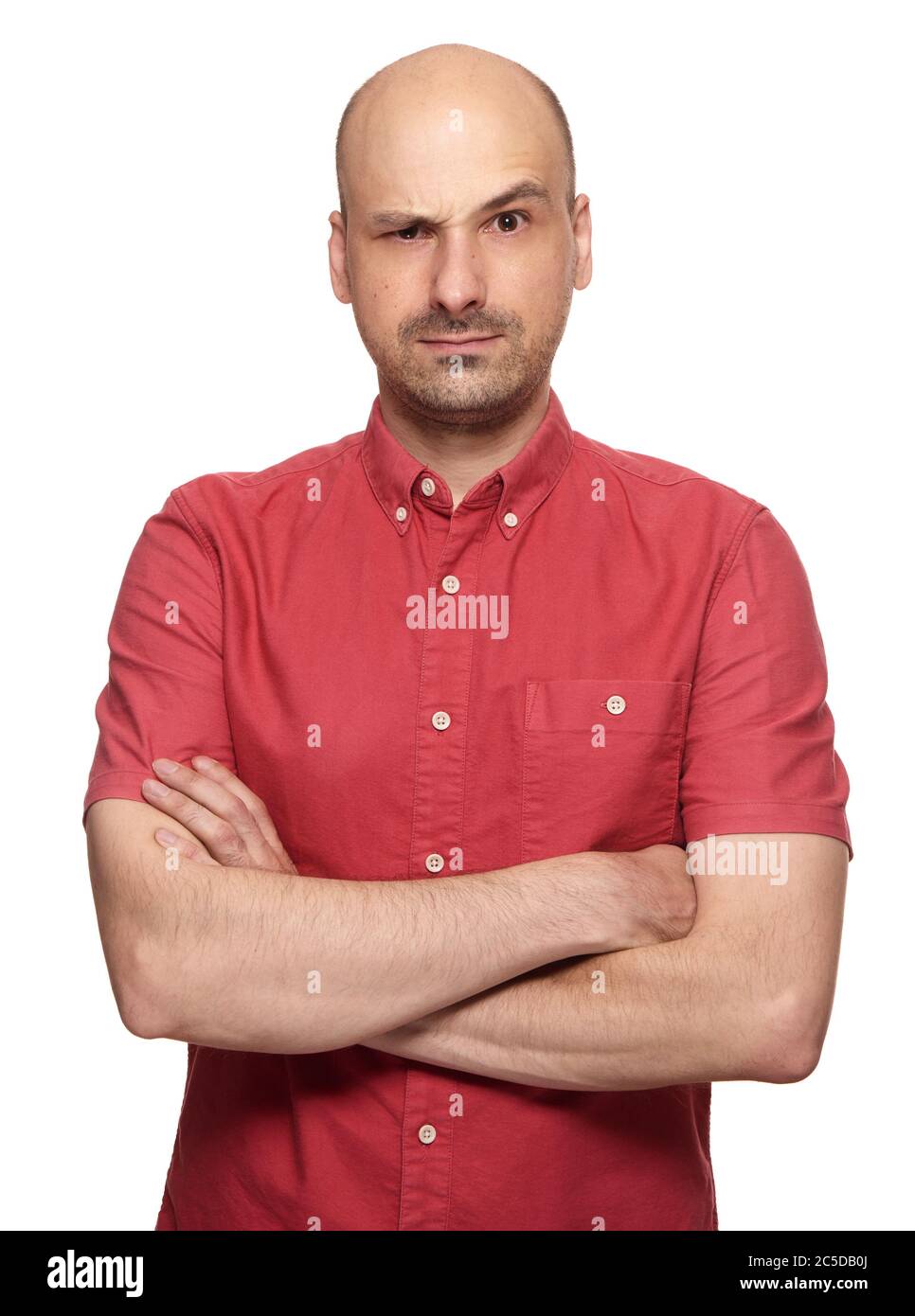 Angry middle aged bald man isolated on white studio background Stock ...