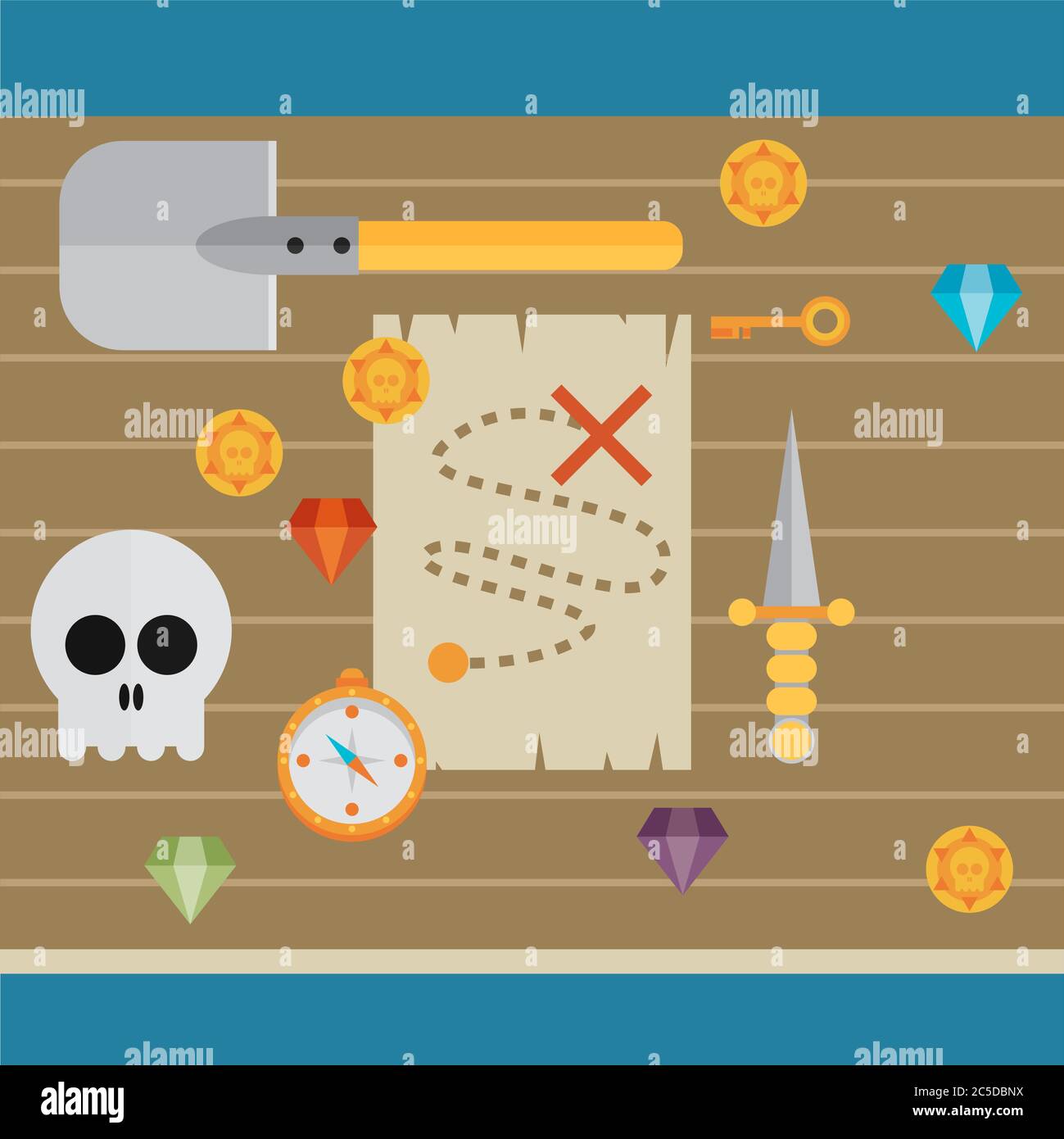 Pirate Icon Symbol Wood Table Background Concept. Flat Design Vector ...