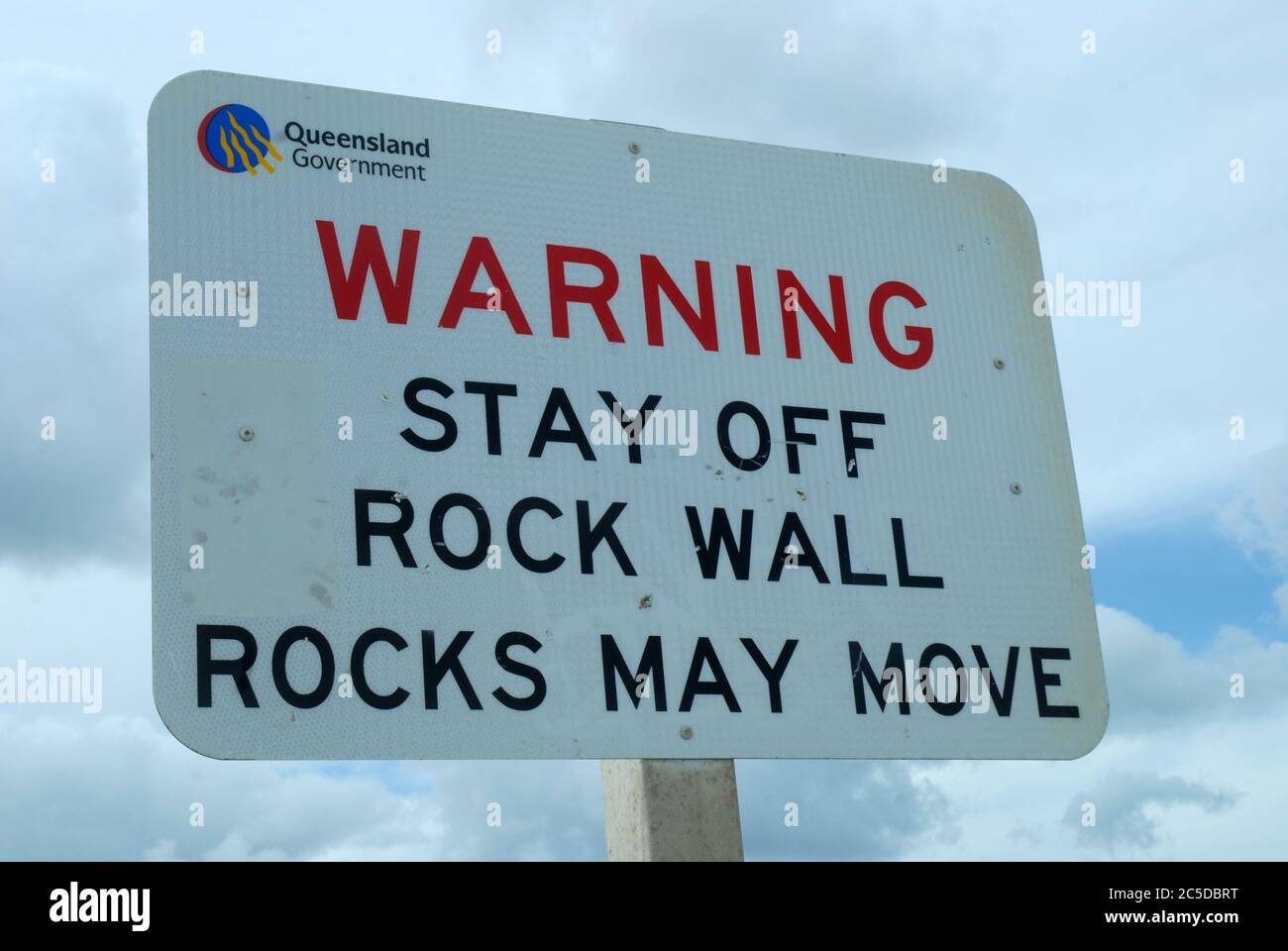 Warning Stay Off Rock Wall Rocks May Move sign, The Spit beach, Surfers ...