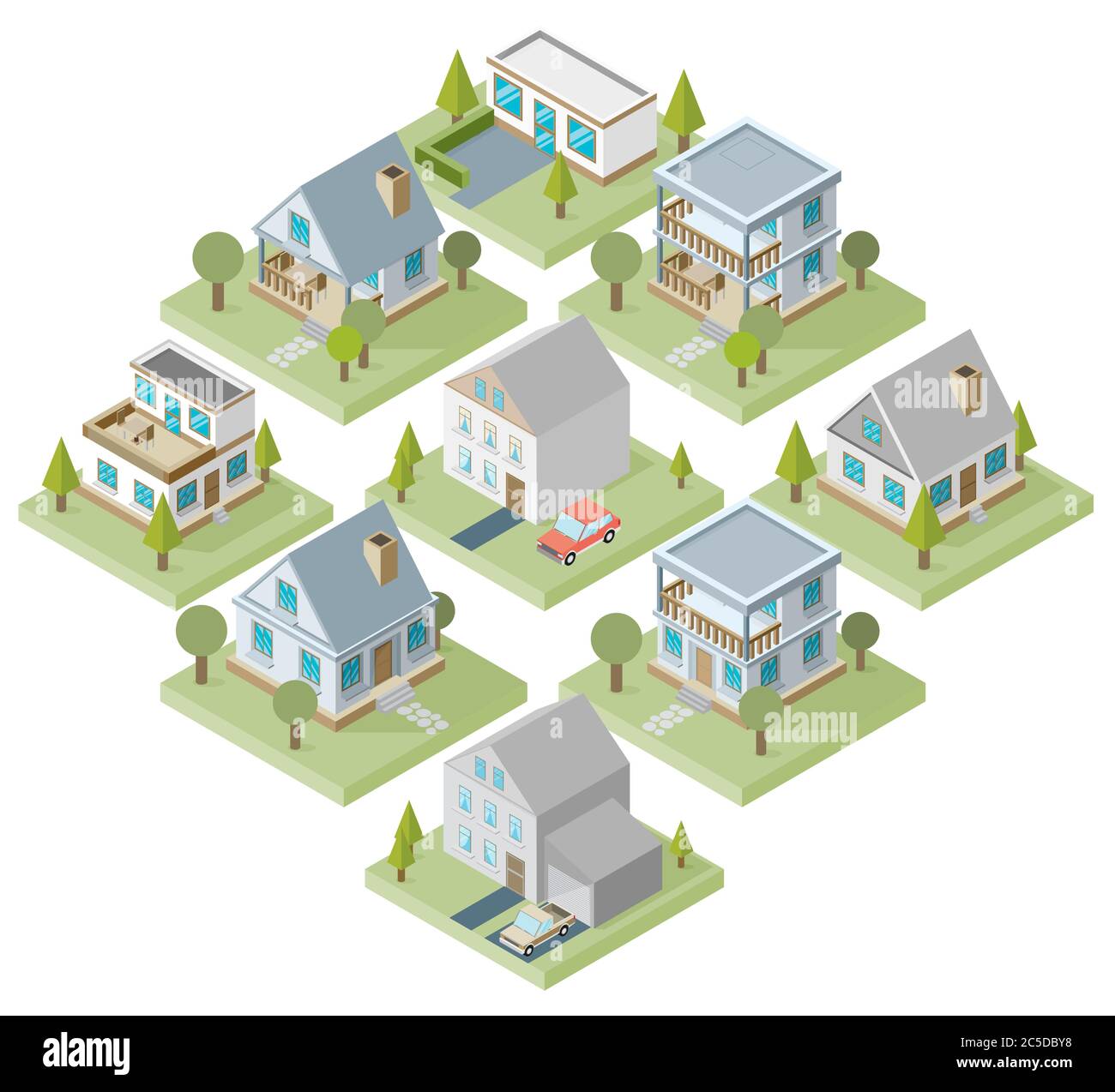 Private house real estate decorative icons set 3d isometric isolated ...