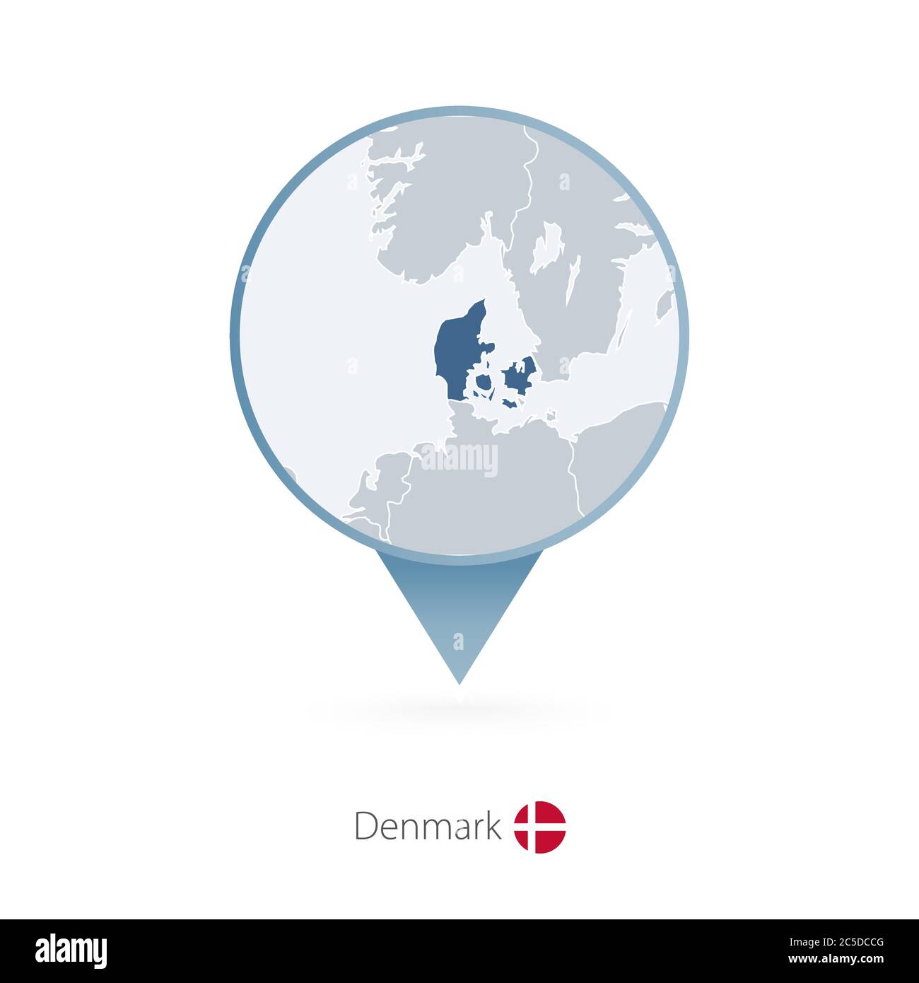 Map pin with detailed map of Denmark and neighboring countries Stock ...
