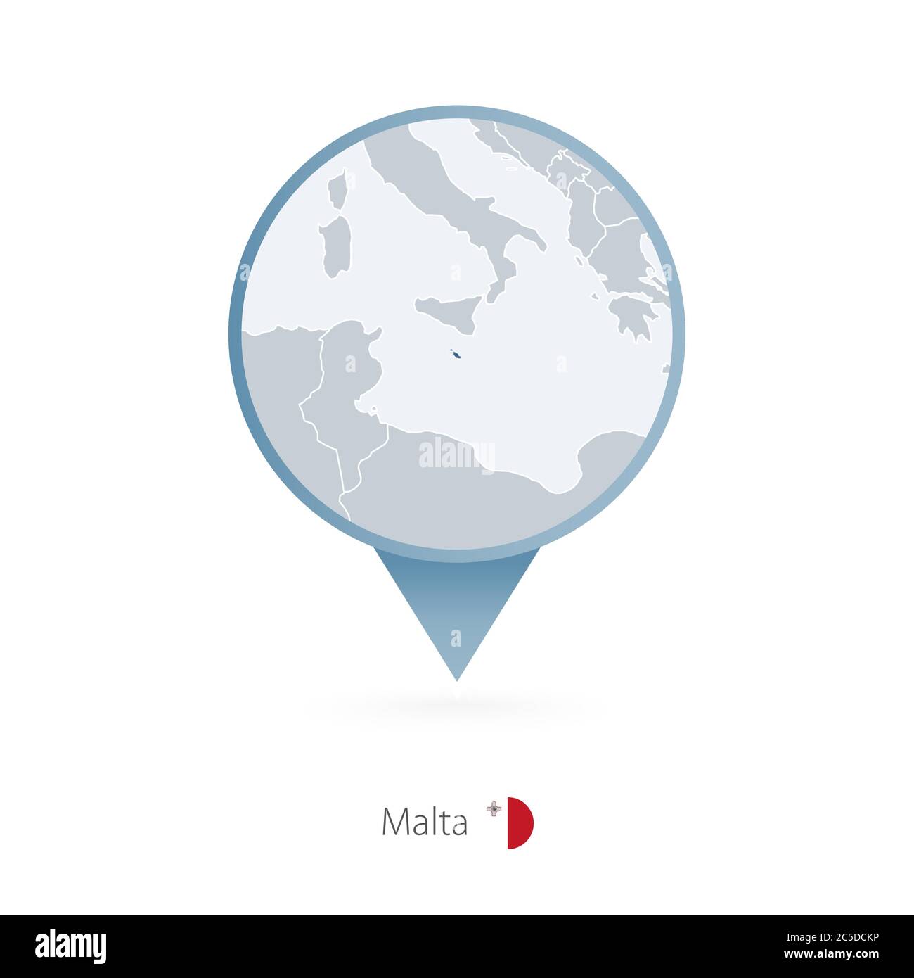 Map pin with detailed map of Malta and neighboring countries Stock ...