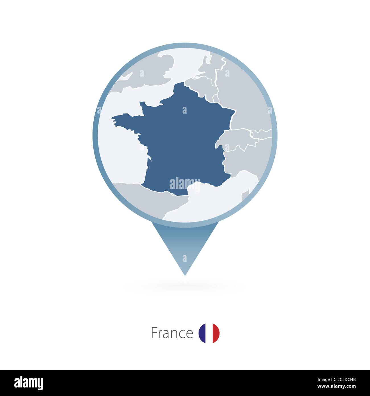 Map pin with detailed map of France and neighboring countries Stock ...