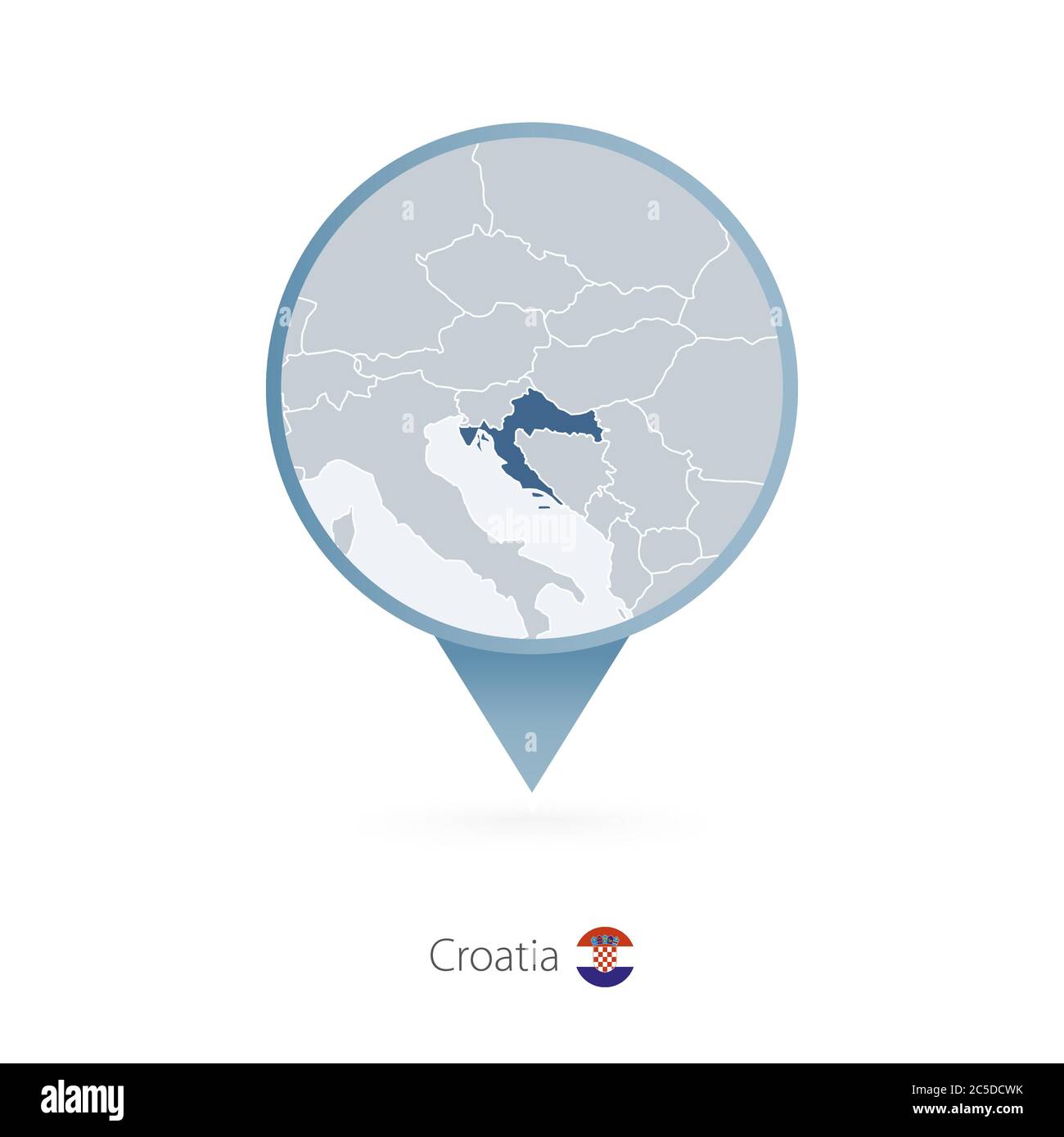 Map pin with detailed map of Croatia and neighboring countries Stock ...