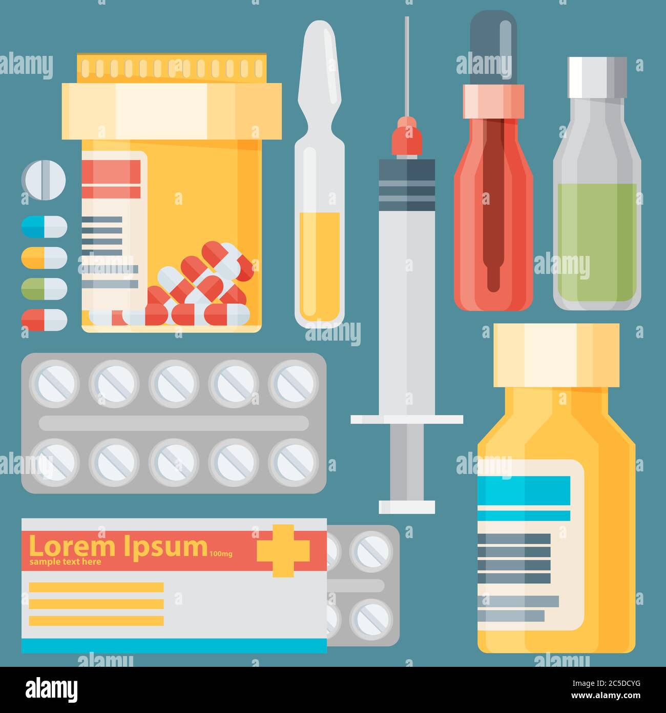 medicine and drugs icons set with long shadows. flat style vector ...