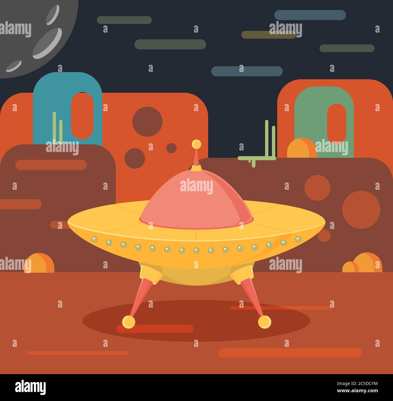 Night alien world landscape and ufo spaceship Stock Vector Image & Art ...