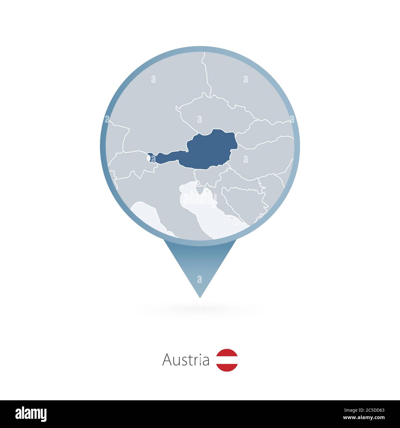 Map pin with detailed map of Austria and neighboring countries Stock ...