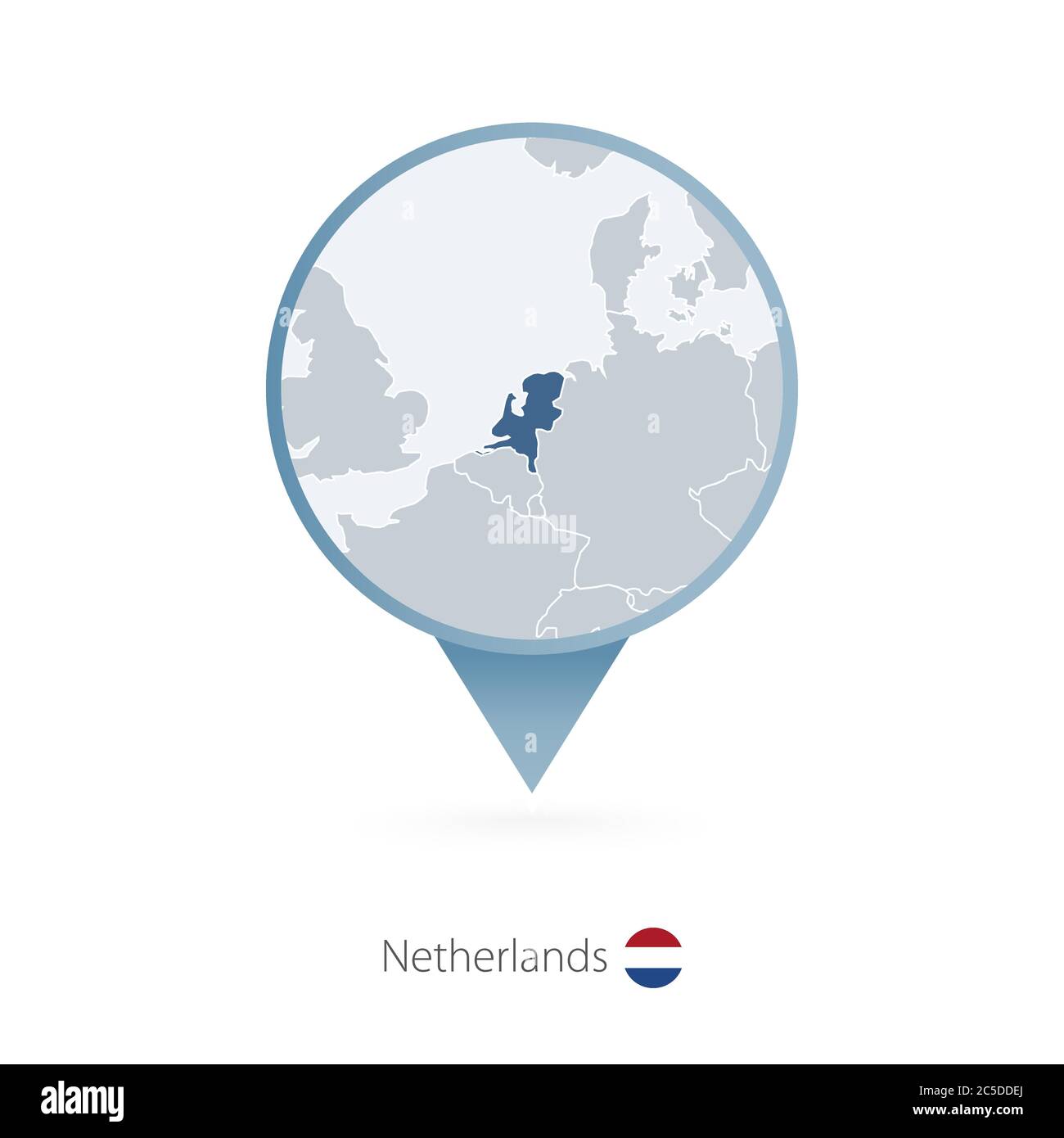 Map pin with detailed map of Netherlands and neighboring countries ...