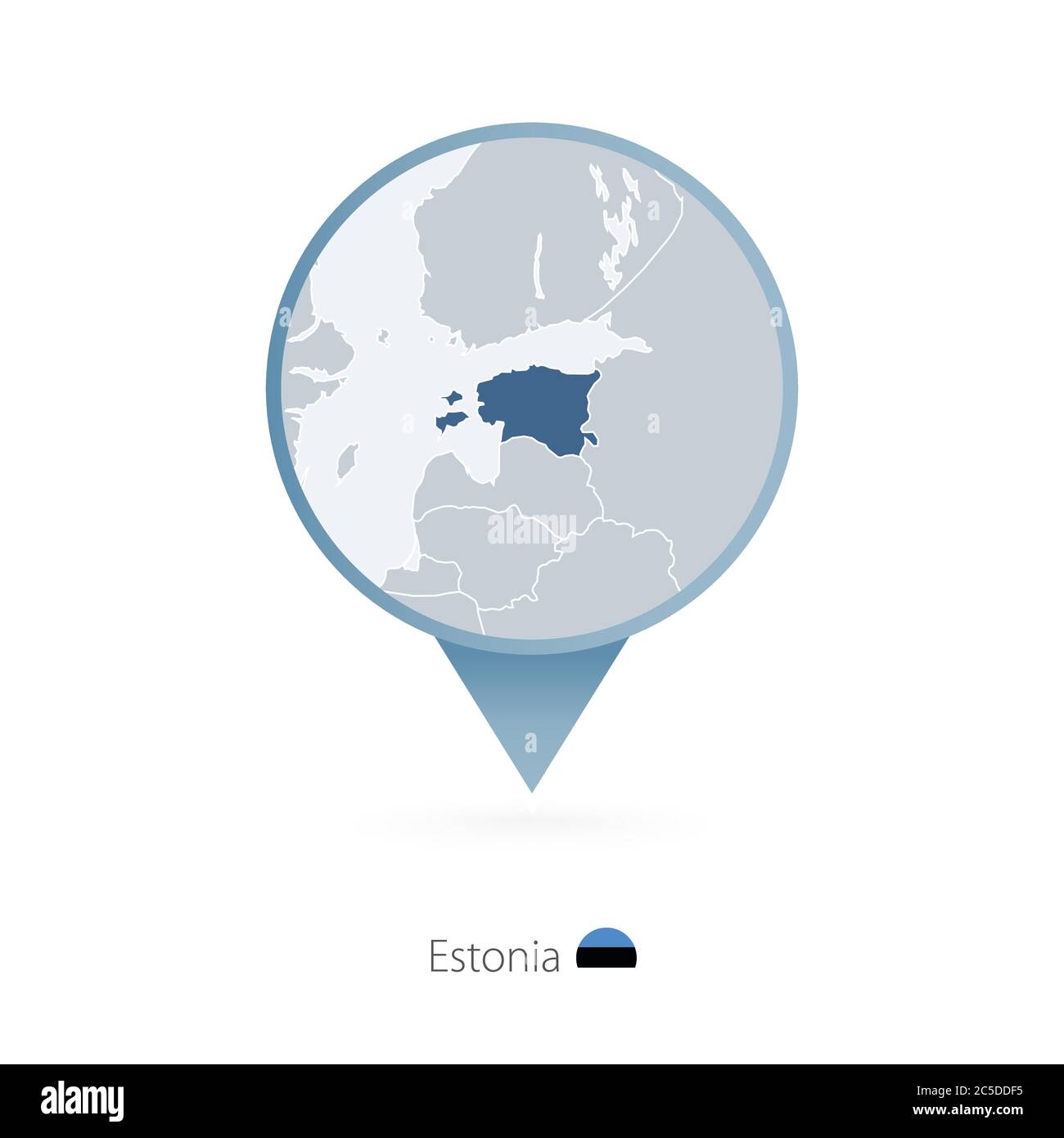 Map pin with detailed map of Estonia and neighboring countries Stock ...