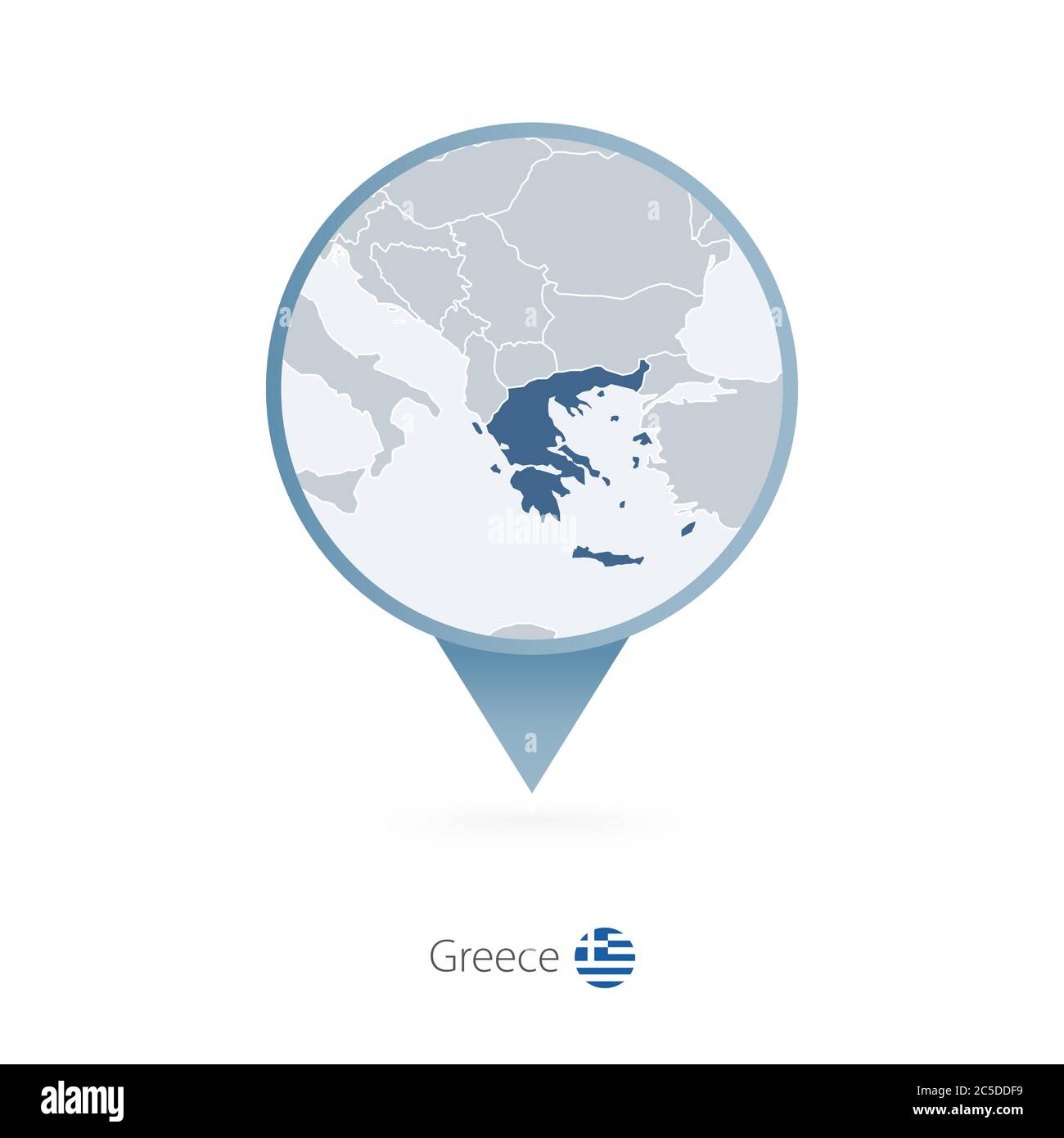 Map pin with detailed map of Greece and neighboring countries Stock ...