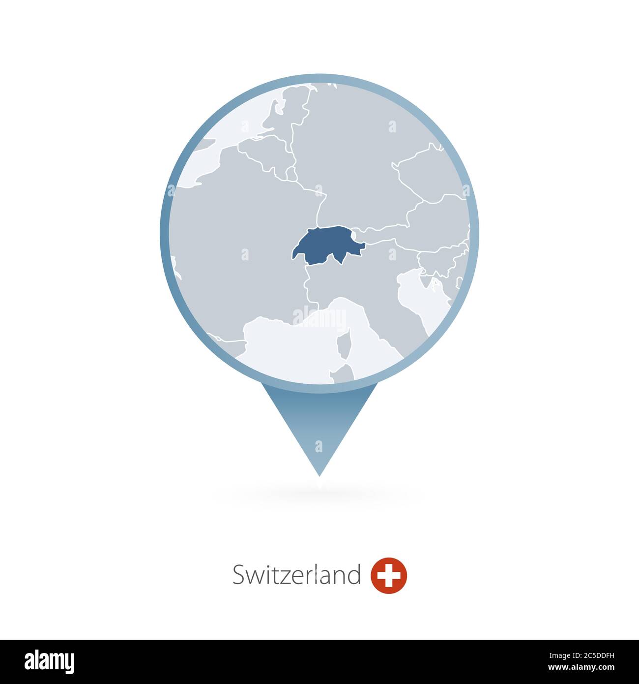 Map pin with detailed map of Switzerland and neighboring countries ...