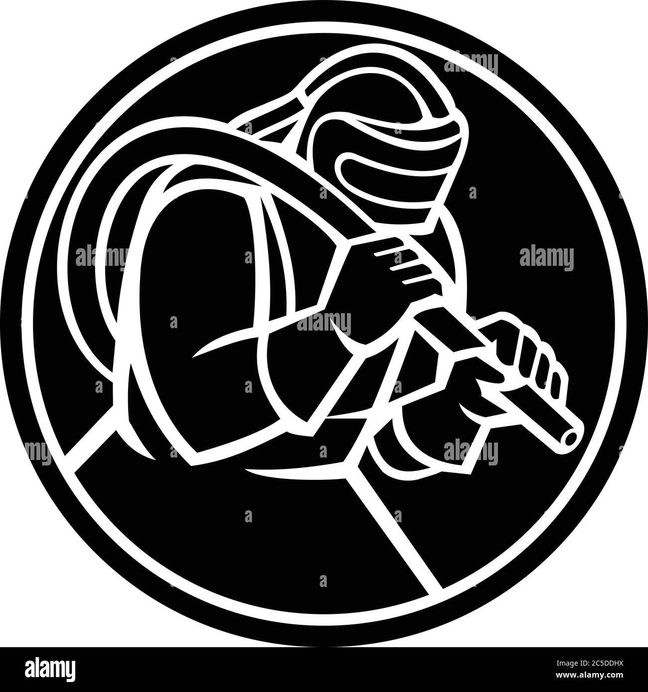 Black and white mascot illustration of a sandblaster glass bead ...