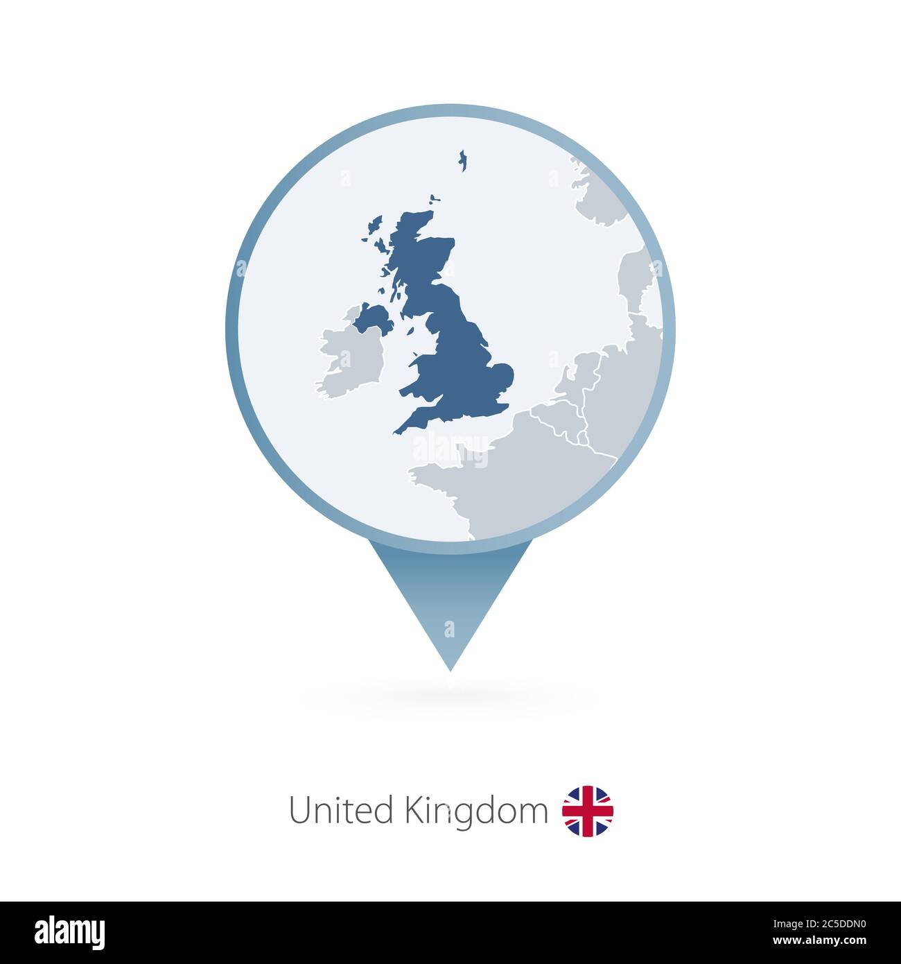Map pin with detailed map of United Kingdom and neighboring countries ...