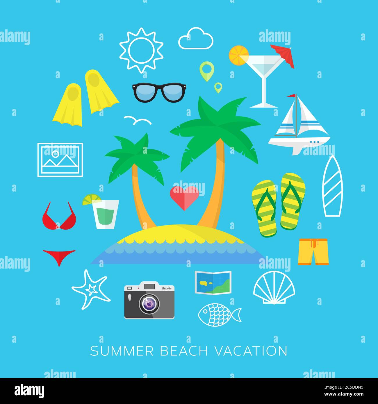 Summer vacation flat vector icon set Stock Vector Image & Art - Alamy