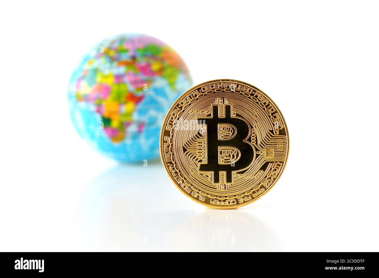 Bitcoin concept. World economy concept. New world currency. Golden coin ...