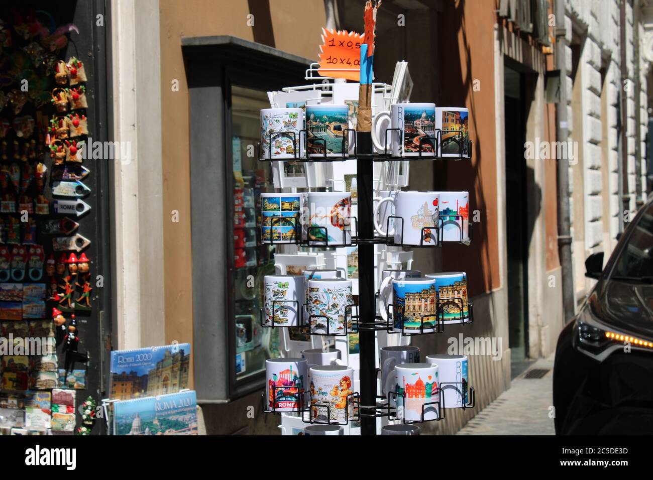 tourist shop with souvenirs and coffee mugs in rome city center italy ...