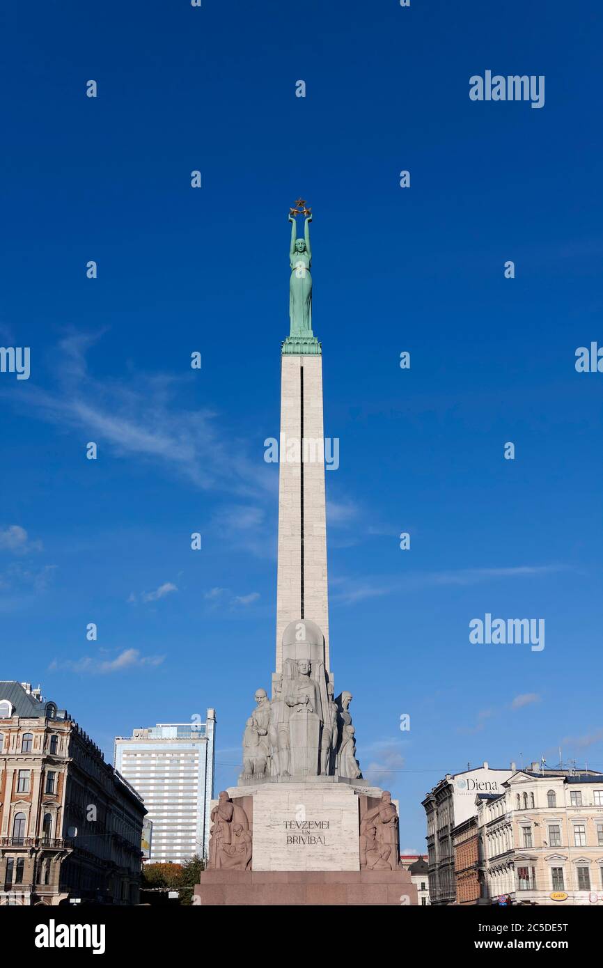 Freedom statue on top of the Freedom Memorial in Riga, Latvia, Baltic ...