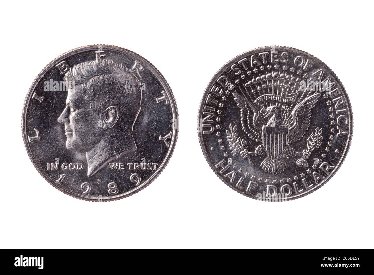 USA half dollar nickel coin (50 cents) dated 1989 with an image of ...