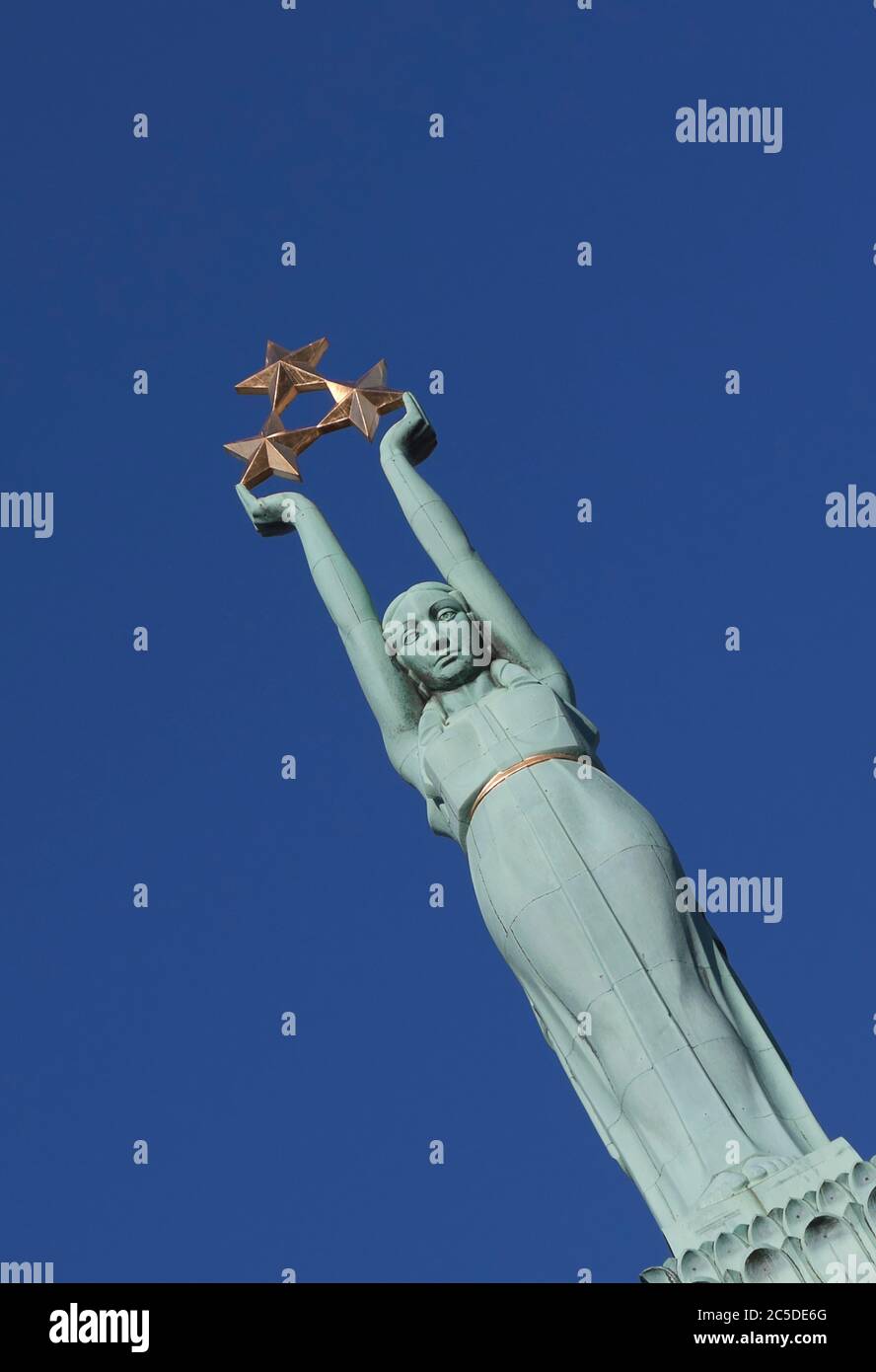 Freedom statue on top of the Freedom Memorial in Riga, Latvia, Baltic ...