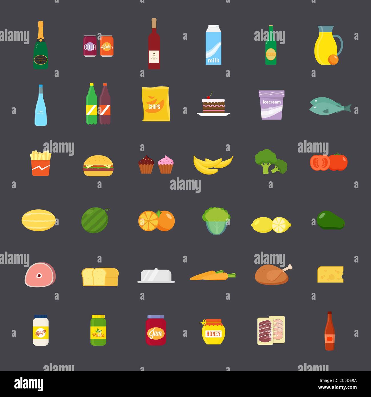 Flat Style Food and Beverages Icon Set Stock Vector Image & Art - Alamy