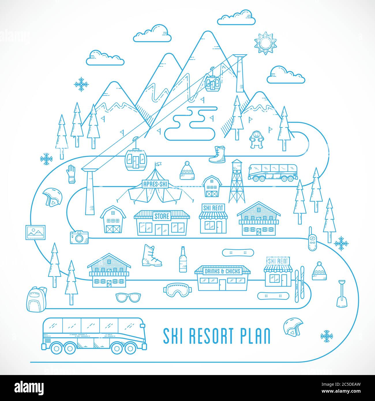 Line Style Vector Ski Resort Vacation Illustration Stock Vector Image ...