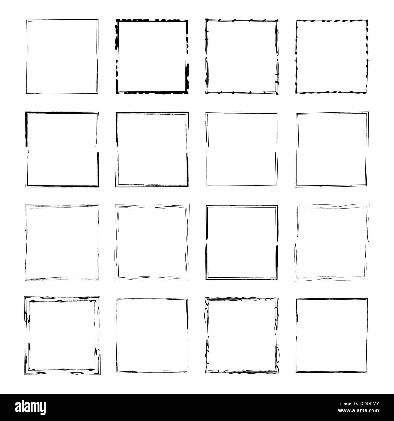 Set of black square grunge frames. Geometric empty borders collection. Vector illustration Stock ...