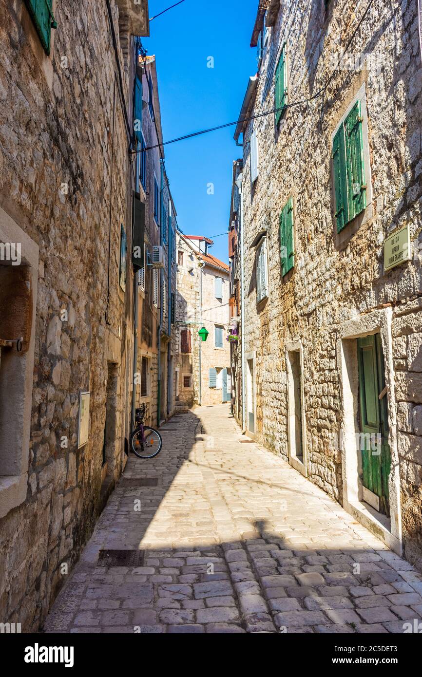 Ancient street of Stari Grad, little town in Hvar Island, Croatia Stock ...