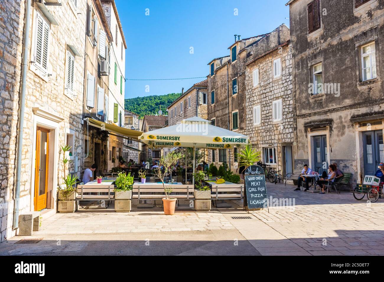 STARI GRAD, CROATIA, AUGUST 7 2019: Restaurant in the center of the ...