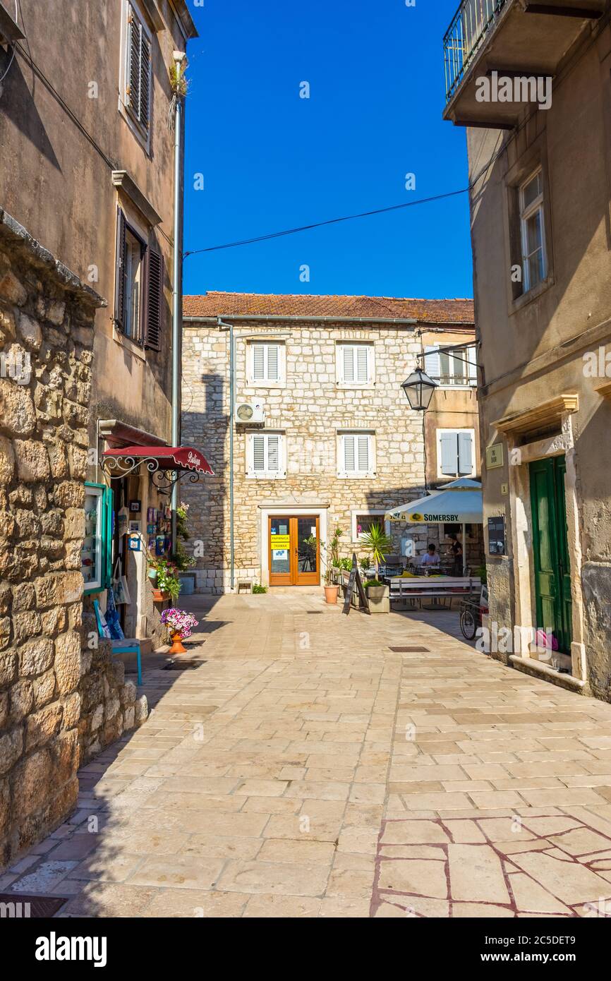 STARI GRAD, CROATIA, AUGUST 7 2019: Street in the historic center Stock ...