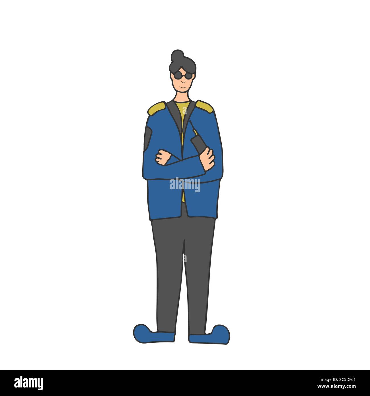 Female security guard standing with arms crossed. Woman wearing in a ...