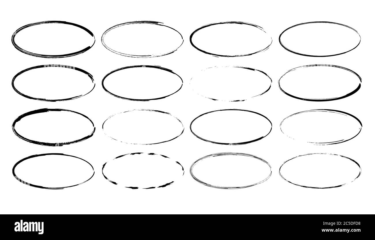 Set of black oval grunge frames. Geometric elipse empty borders ...