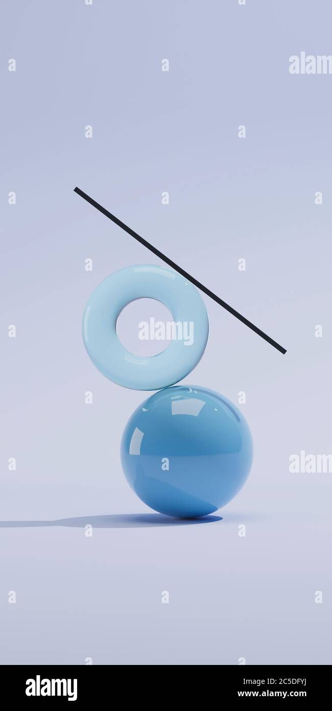 3D Illustration of ball, torus and stick. Minimalistic background with ...