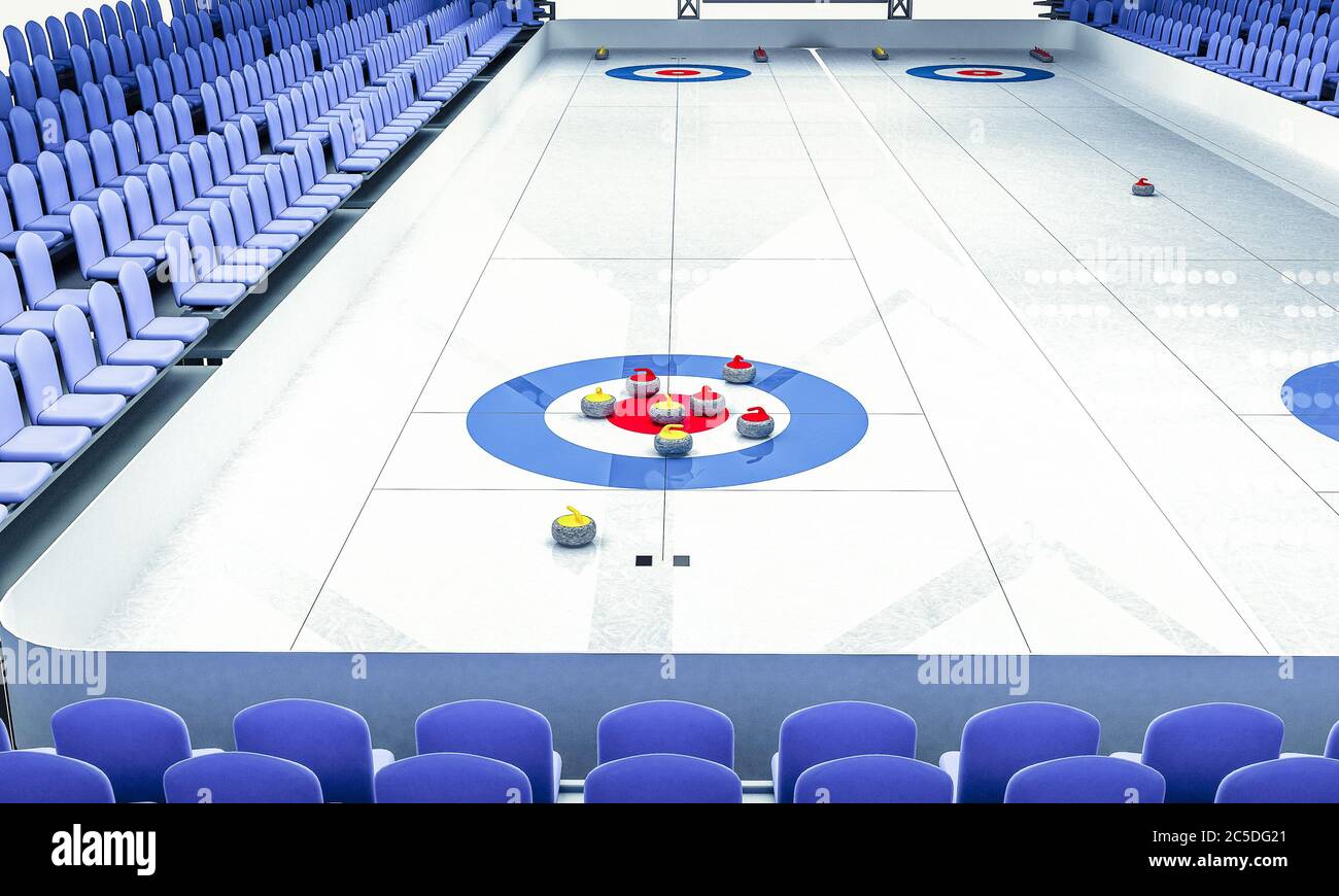 3D Render of Ice arena for playing curling Stock Photo - Alamy